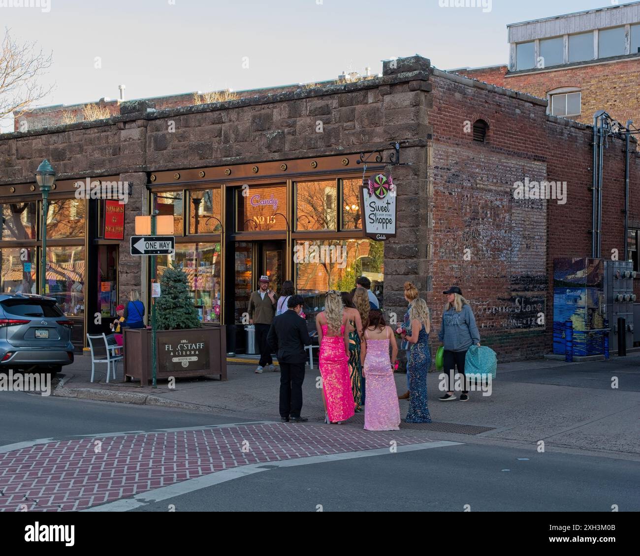 Prom night gathering on streets of historic downtown Flagstaff Arizona ...