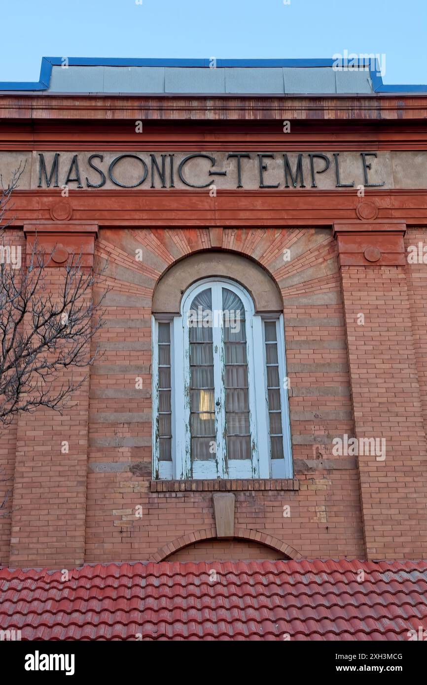 Ornate facade of 1918 Masonic Temple in downtown Flagstaff Arizona ...