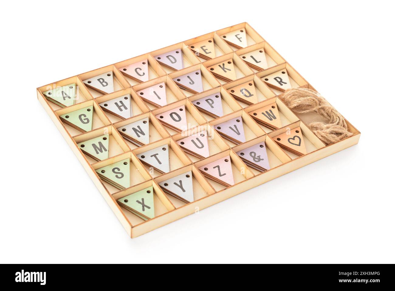 Colorful alphabet in wooden box on white background Stock Photo - Alamy