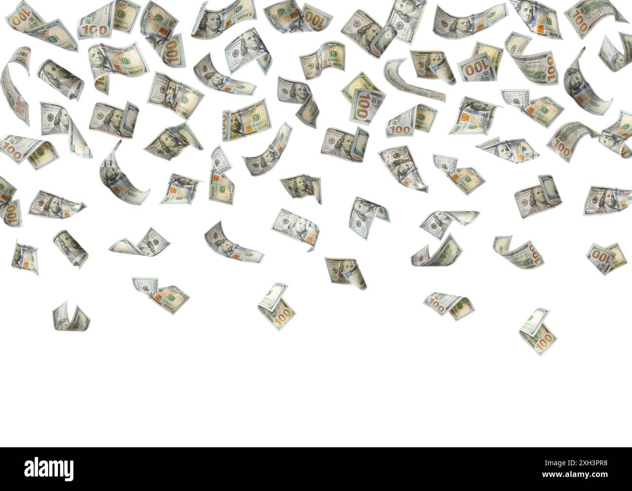 Many dollar banknotes falling on white background Stock Photo - Alamy