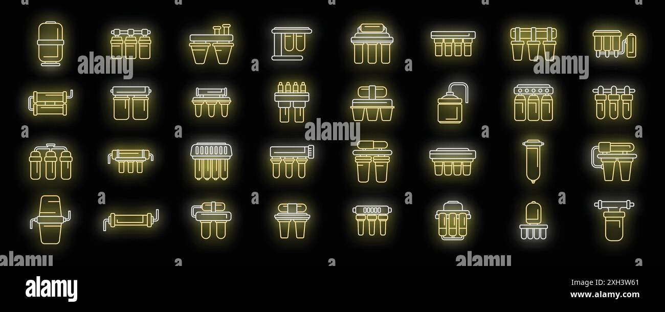 Reverse osmosis system icons set outline vector. Aqua filter. Water ...