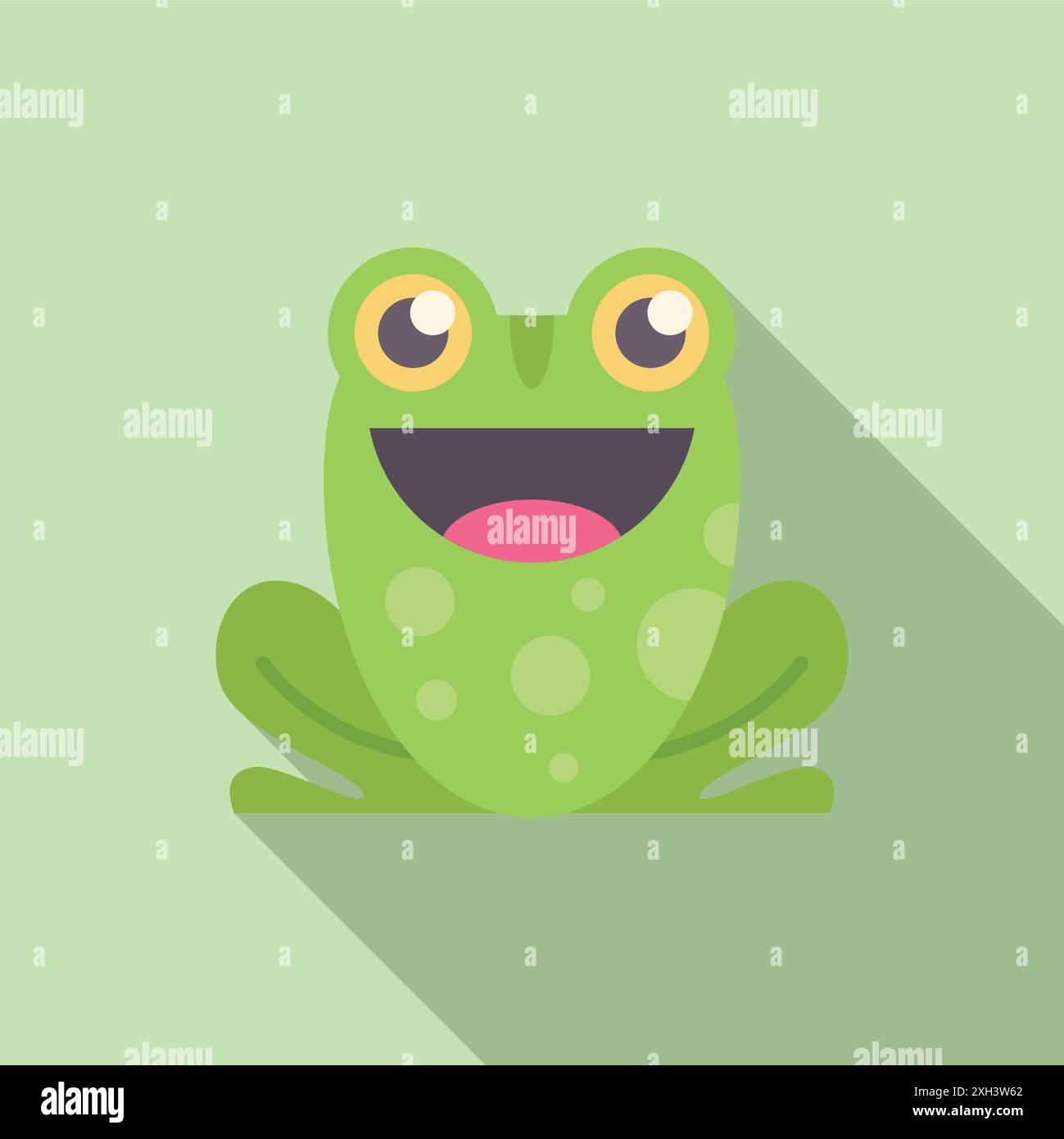 Illustration of a happy green frog smiling showing its tongue sitting ...
