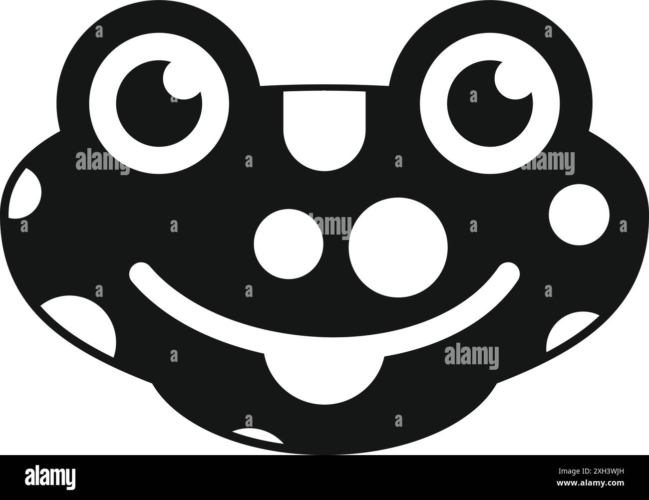 Simple icon of a frog face with big eyes and a big smile, in black and ...