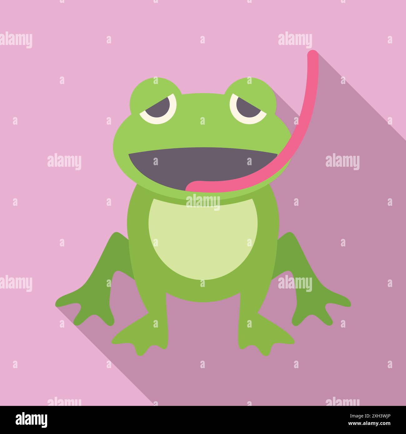 Green frog licking its lips with its tongue out in flat design style on ...