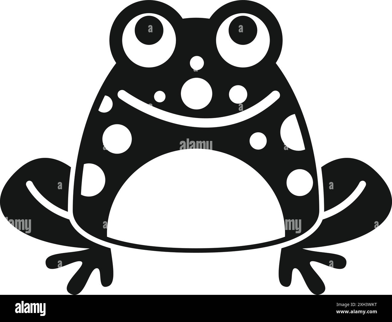 Black and white drawing of a cute frog smiling and looking forward ...