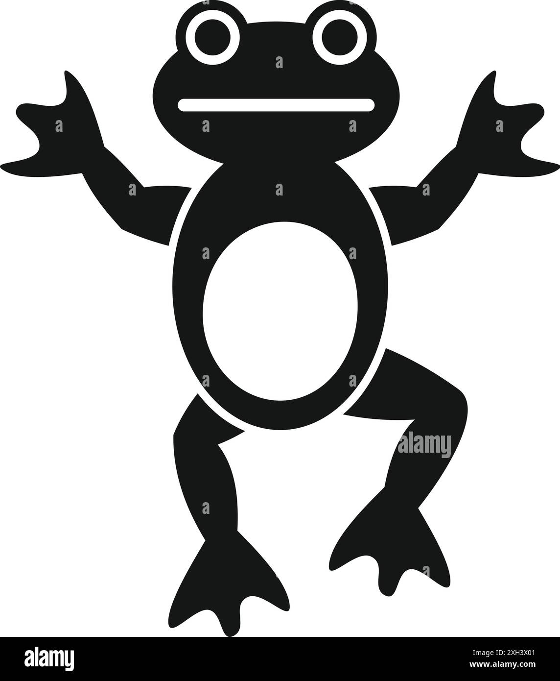 Simple black and white icon of a standing frog with its arms wide open ...