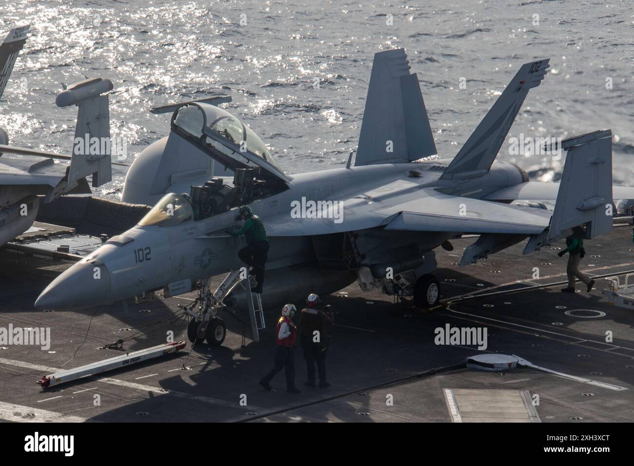 INDIAN OCEAN (July 10, 2024) U.S. Sailors prepare an F/A-18F Super ...