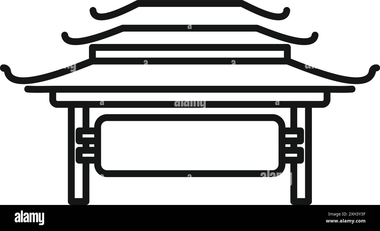 Line art illustration of a traditional asian building with a blank ...