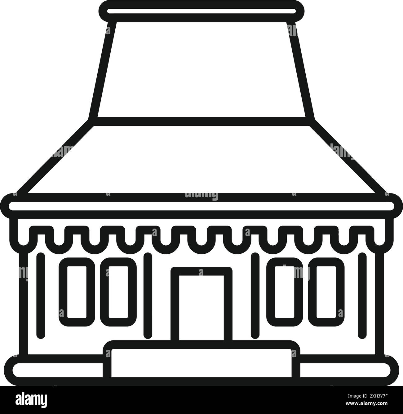 Line drawing of a building with a canopy roof covering a terrace for ...