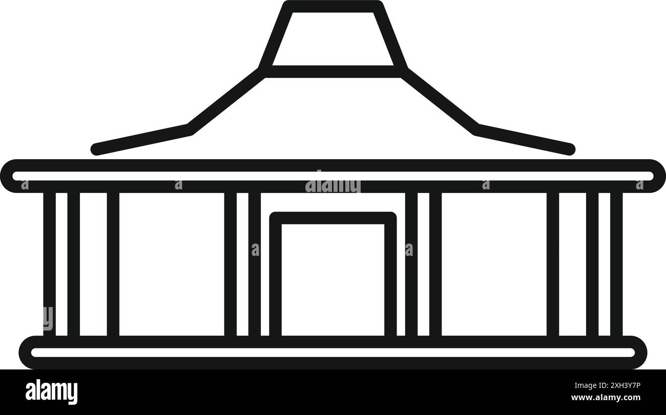 Traditional wooden gazebo with conical roof standing on pillars line ...