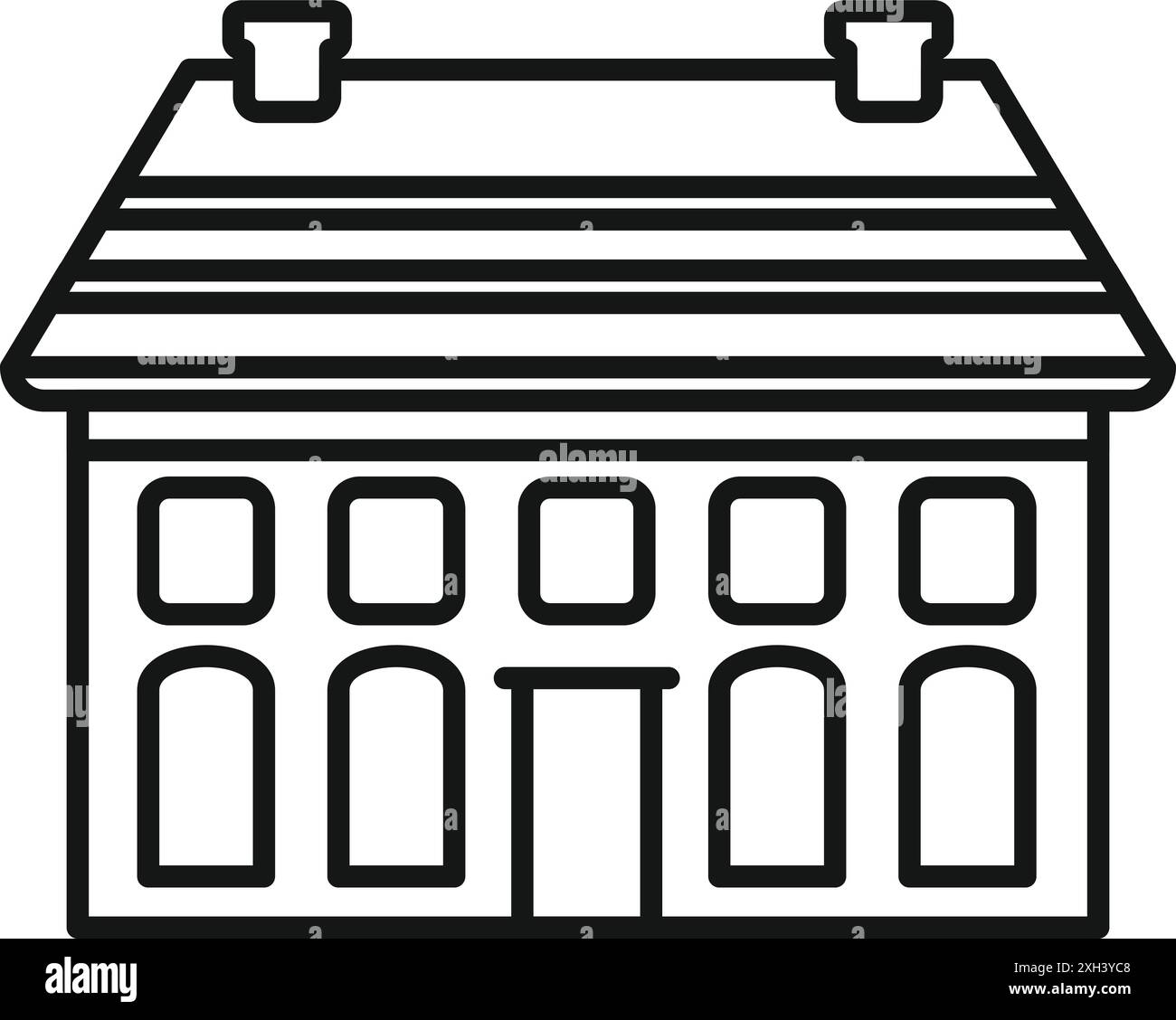 Large brick house with columns and many windows is isolated on white ...