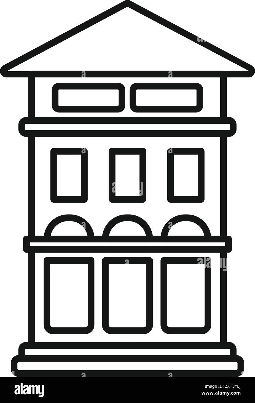 Simple line drawing of a modern three storey building with a balcony ...