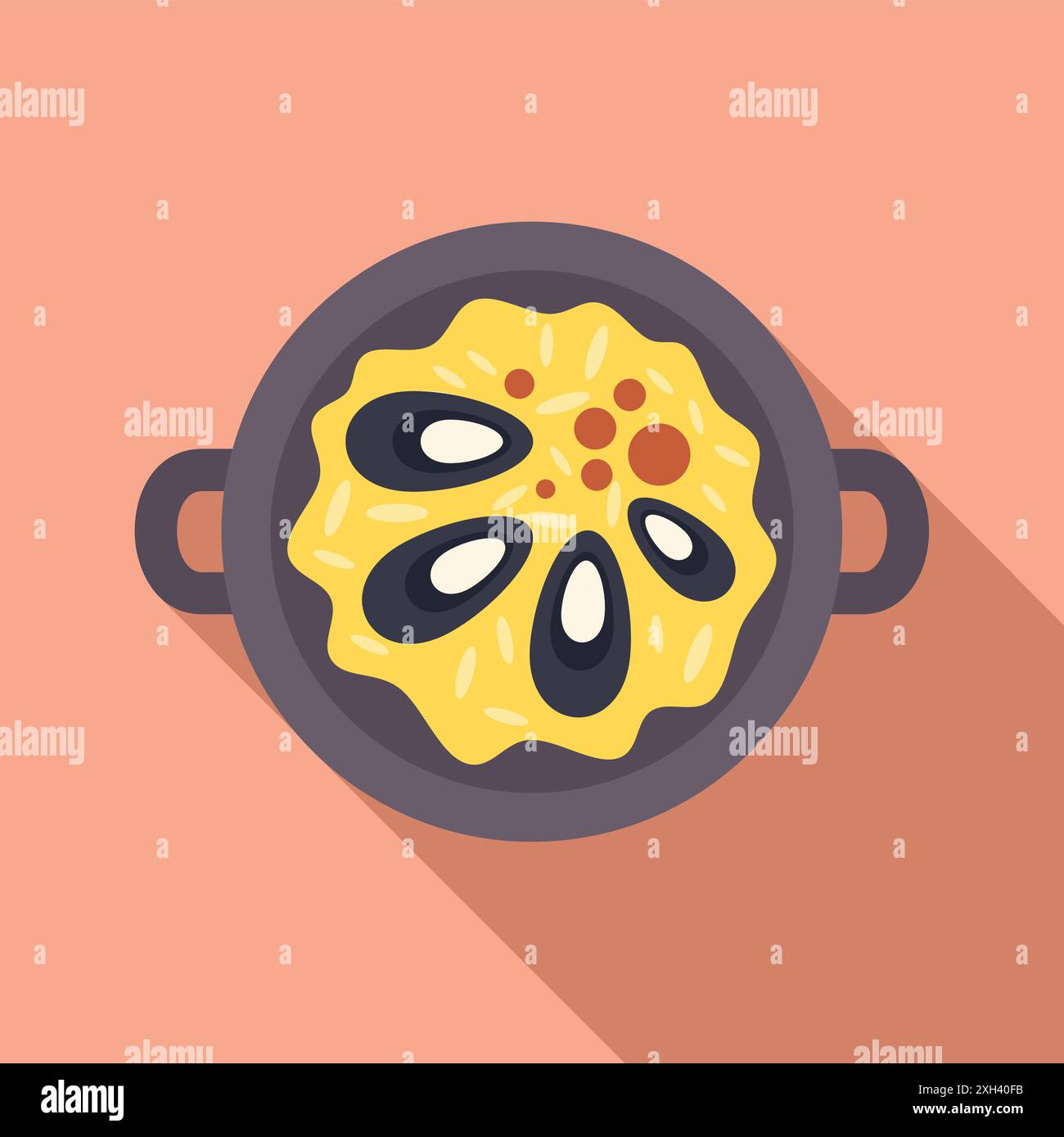 Traditional spanish paella dish with saffron rice and mussels being ...