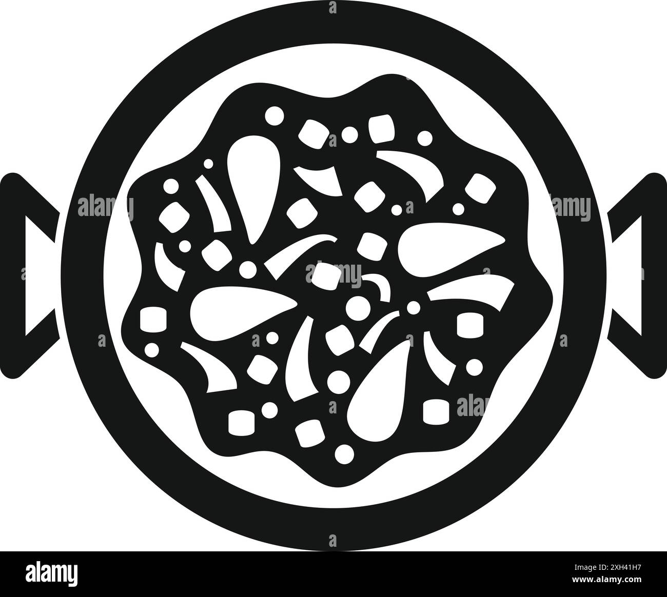 Simple silhouette of a paella pan with handles, filled with delicious ...