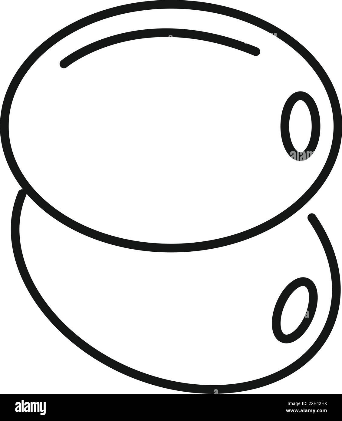 Line drawing of two whole kiwi fruits with a small hole, lying on top ...