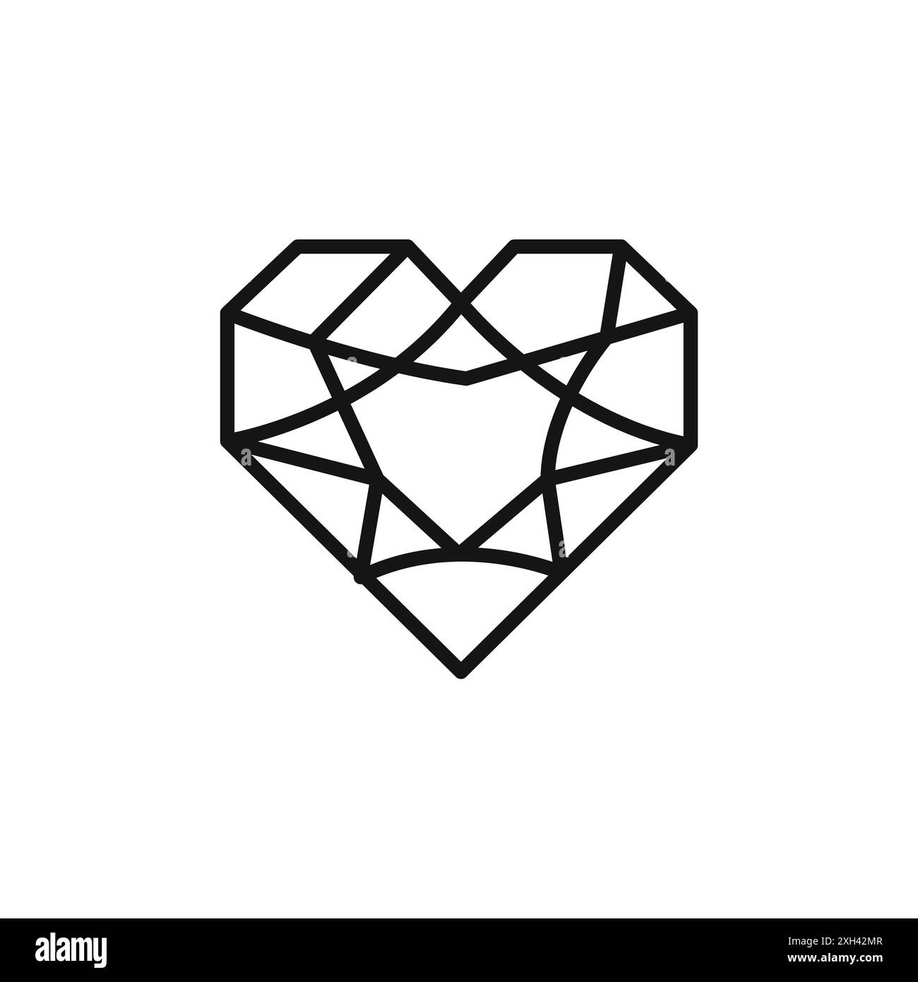 Heart shaped diamond icon logo sign vector outline in black and white ...