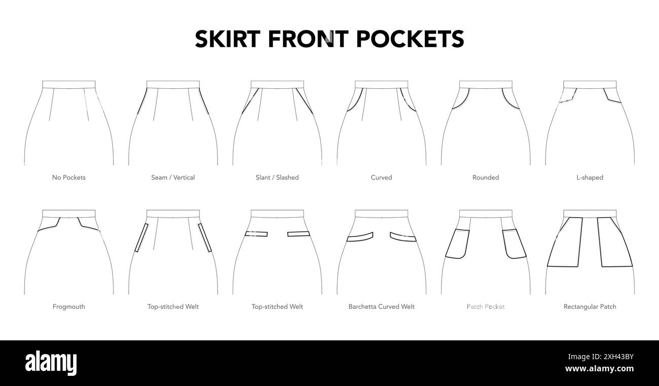 Set of Skirt Front Pockets styles - Seam Vertical, Slant Slashed ...