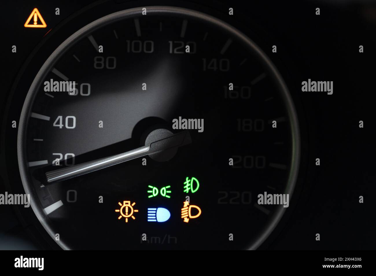 Round car speedometr with error signs macro close up view Stock Photo ...