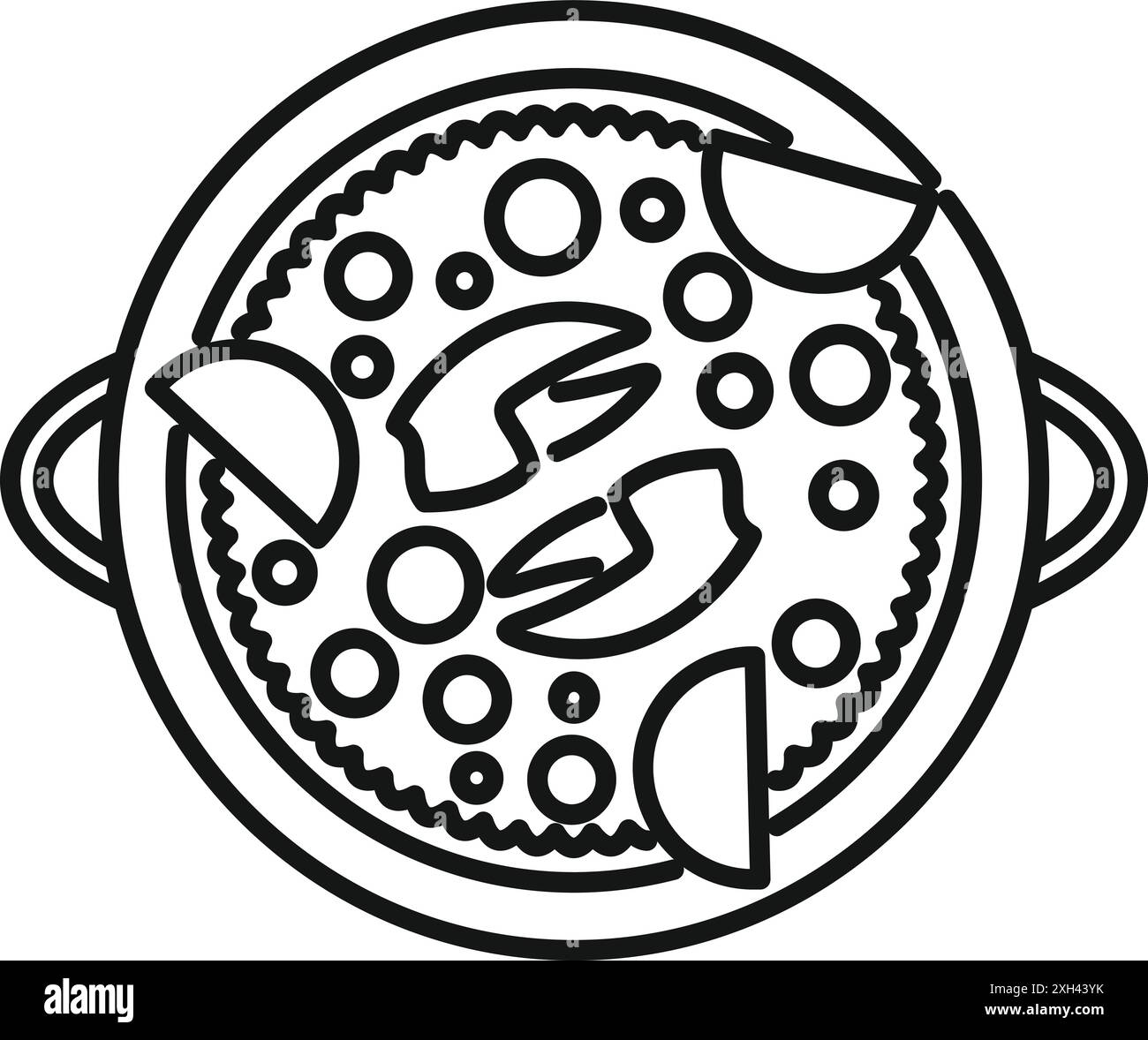 Top view illustration of a delicious seafood paella, featuring shrimp ...