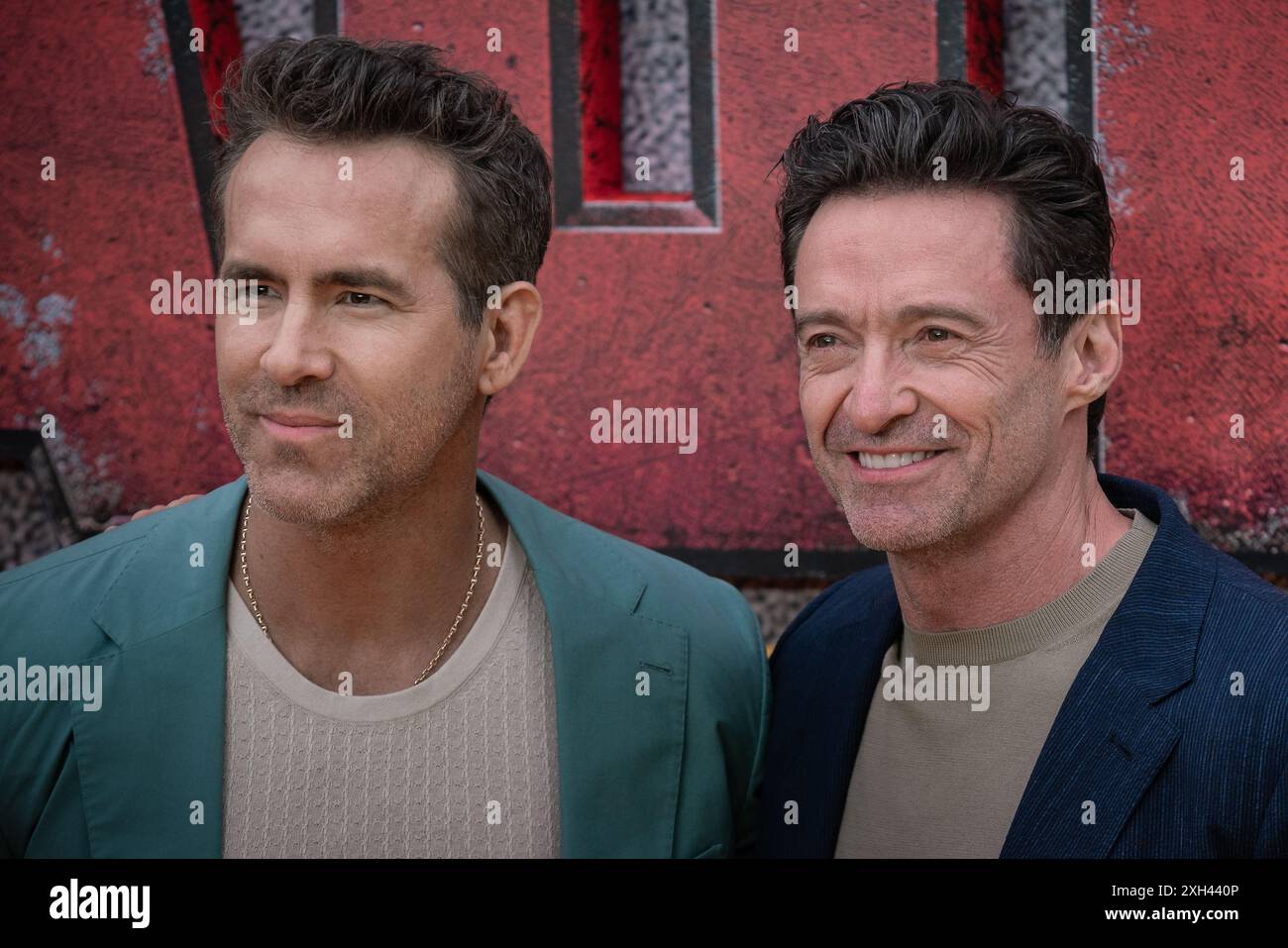 London, UK. 11th July 2024. Cast members Ryan Reynolds (L) and Hugh ...