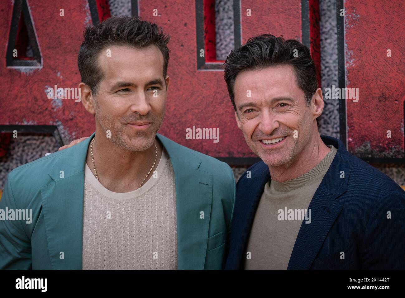 London, UK. 11th July 2024. Cast members Ryan Reynolds (L) and Hugh ...