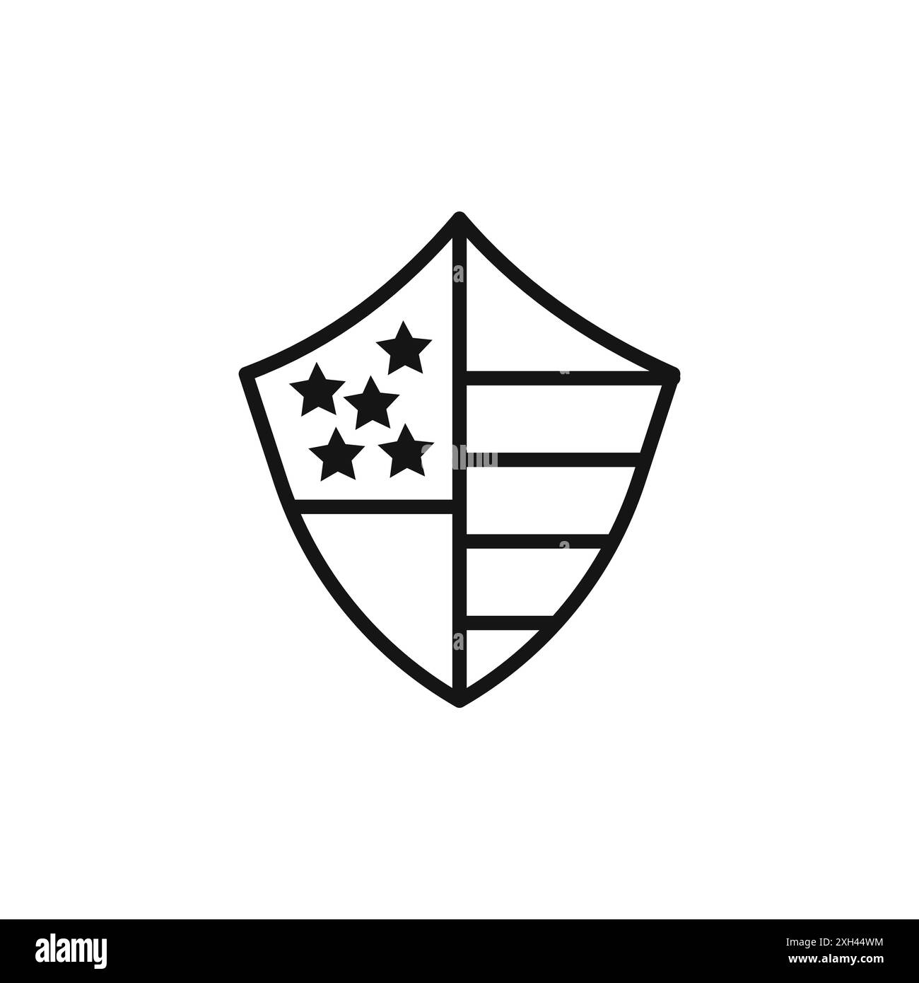 Shield USA flag icon logo sign vector outline in black and white color ...