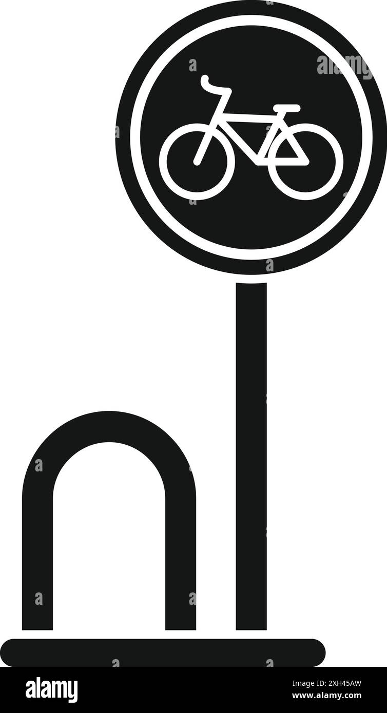 Simple black and white icon of a bicycle parking sign with empty rack ...