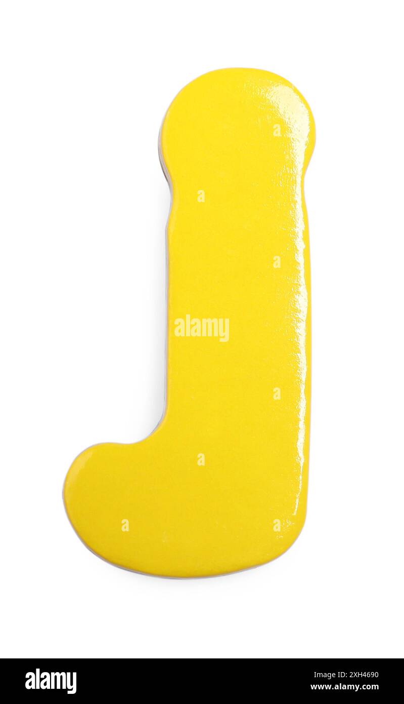 Yellow magnetic letter J isolated on white, top view. Alphabet Stock ...