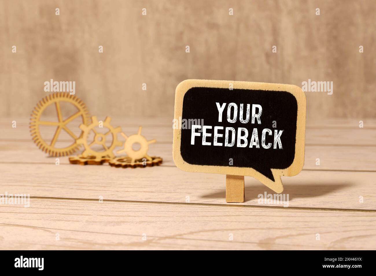 Top view image white paper card written text your feedback matters with ...