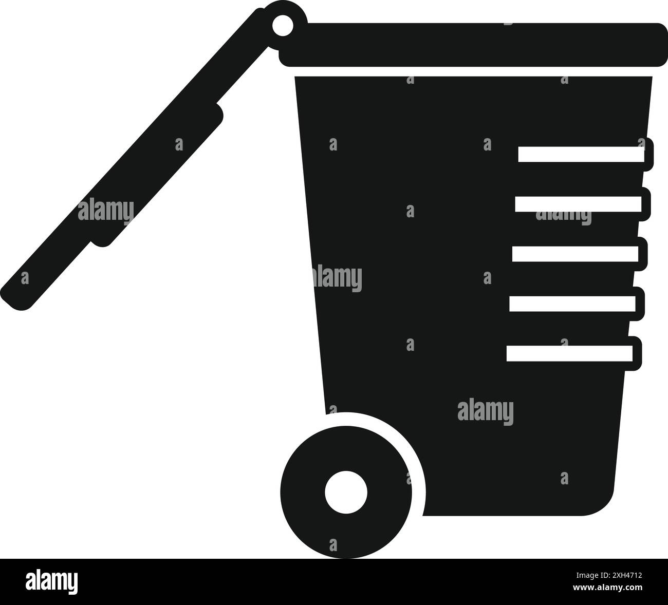 Simple black icon of a mobile garbage container with an open lid, ready ...
