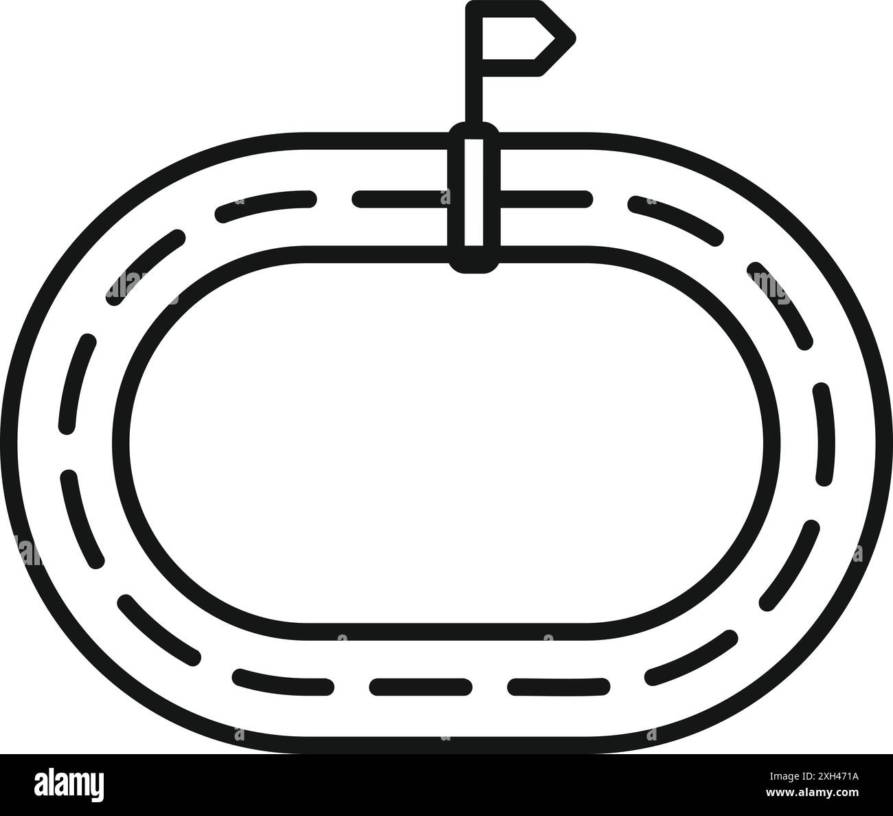 Simple black and white icon of a running track oval with a finish line ...