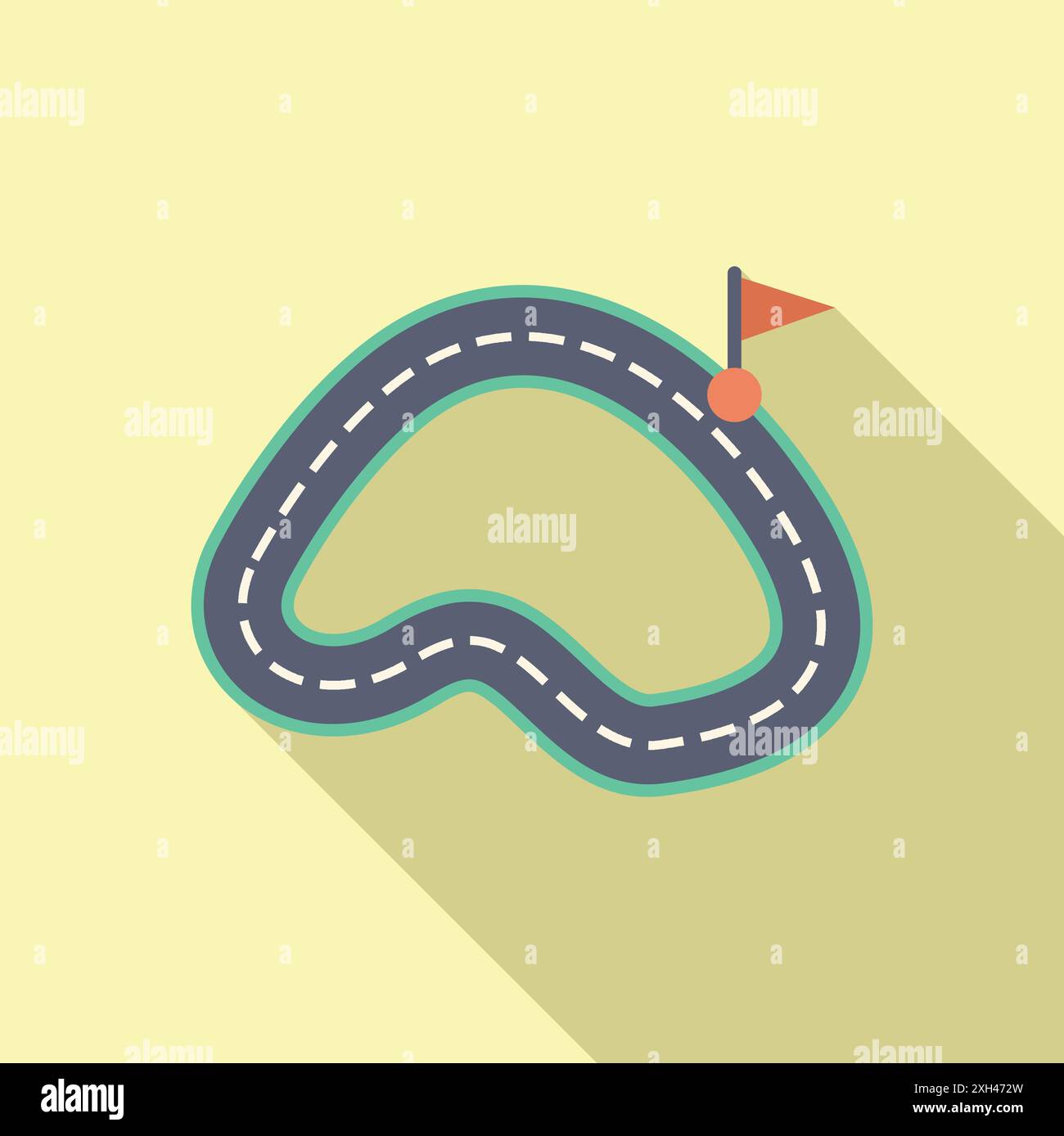 Winding road marking a path to success with finish line marked by a red ...