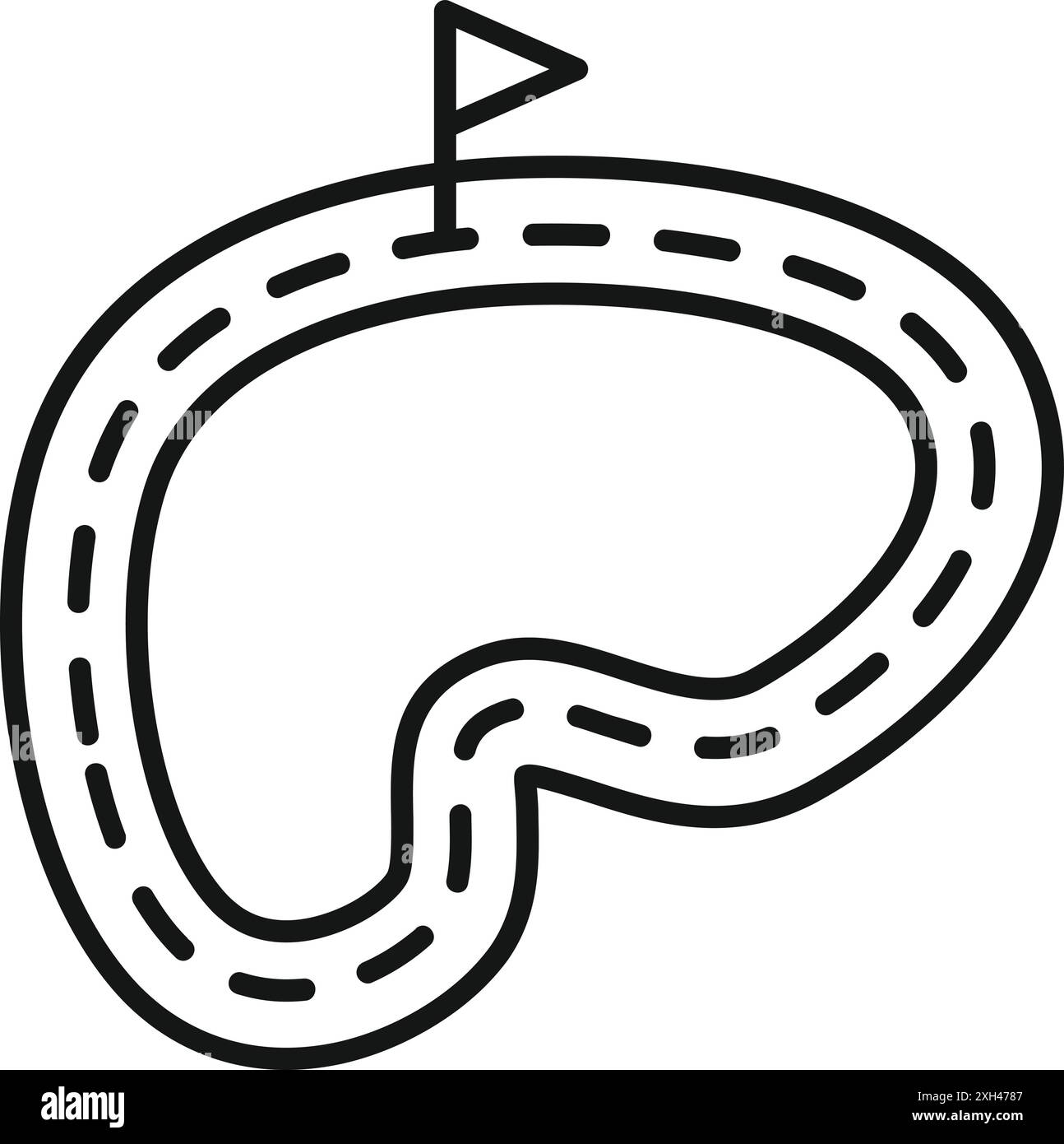 Simple line drawing of a winding road leading to a finish flag ...
