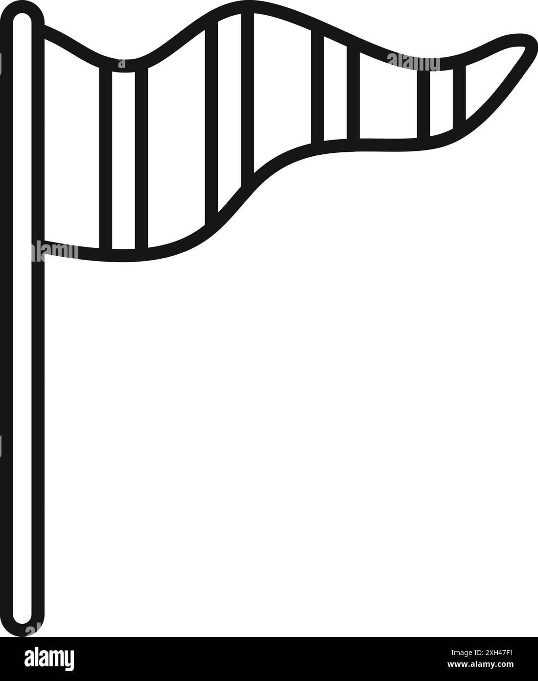 Simple line art icon of a windsock blowing in the wind, indicating wind ...