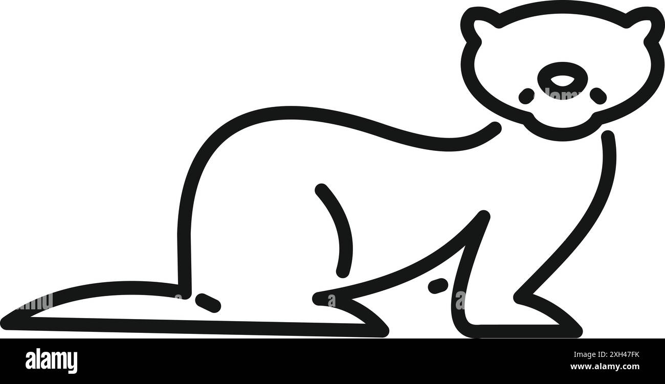 Cute weasel sitting in black and white line art drawing Stock Vector ...