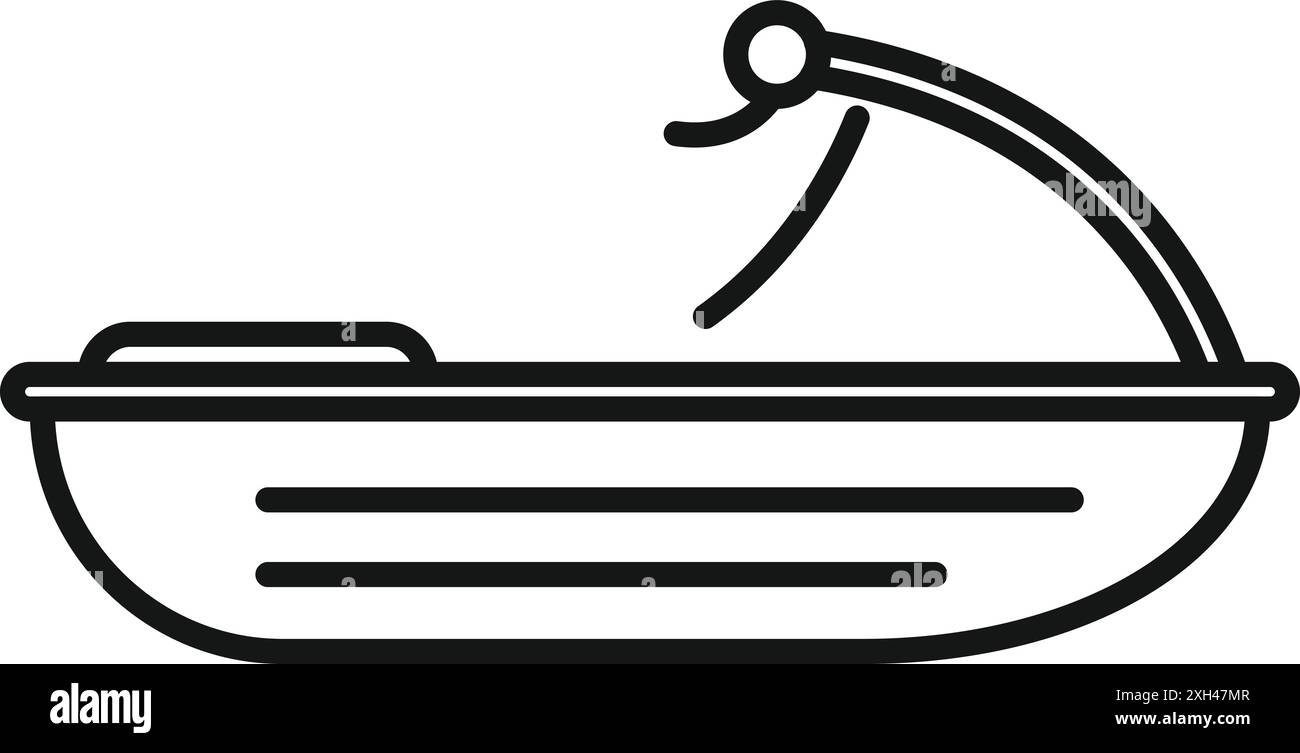 Simple black and white line drawing of a motor boat for water sport ...