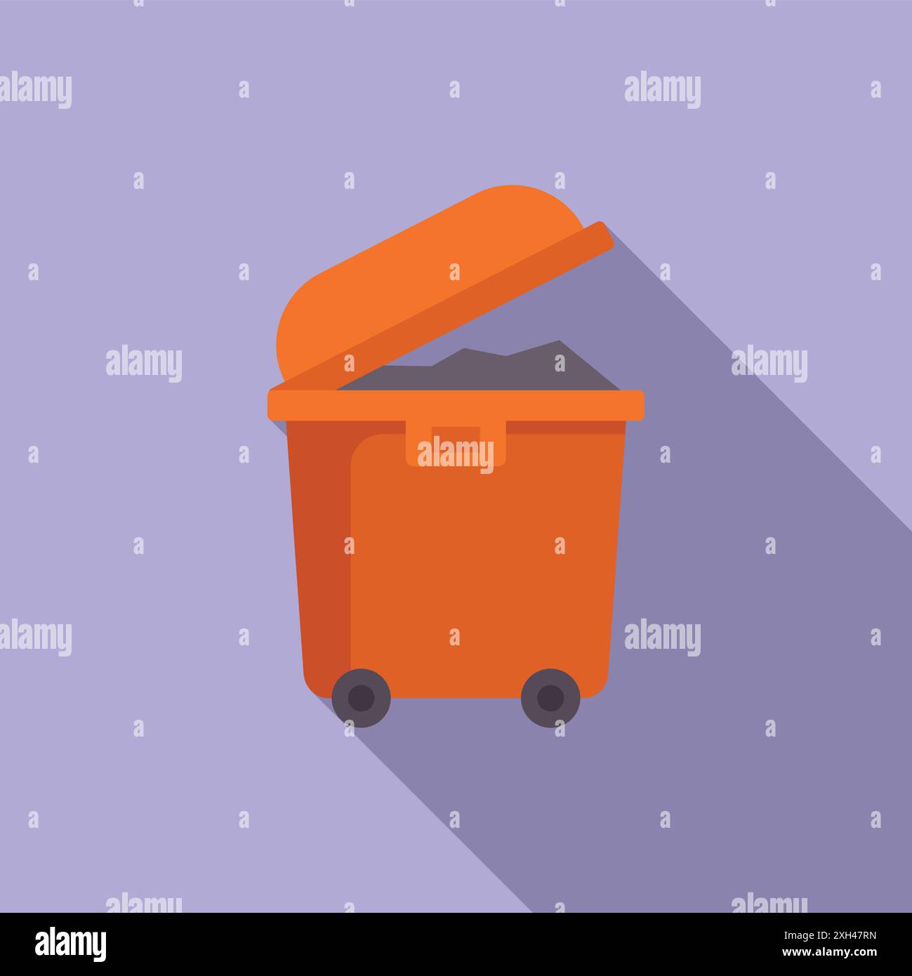 Simple Icon Of An Open Orange Garbage Container Standing On Wheels And
