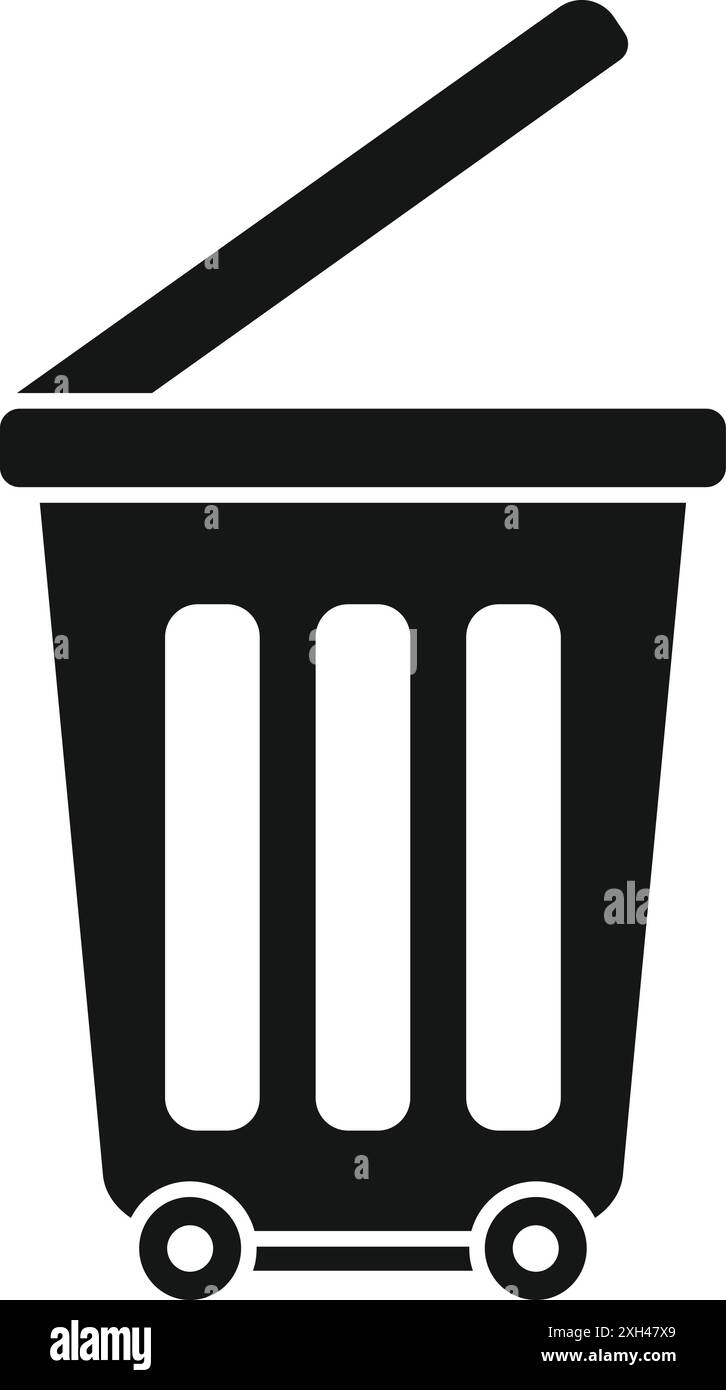 Black container with wheels for trash and waste recycling is standing ...