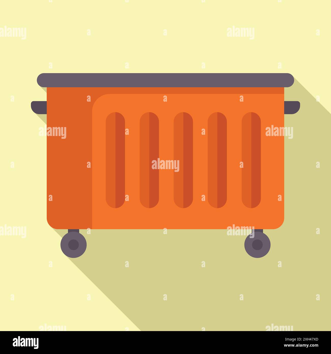 Illustration of a large orange metal trash container with wheels ...