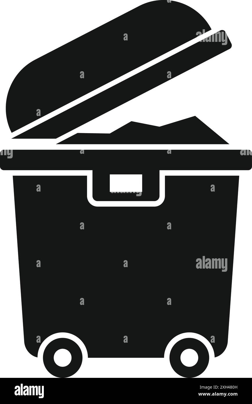 Simple icon of an open wheeled trash container, perfect for projects related to cleaning, waste ...