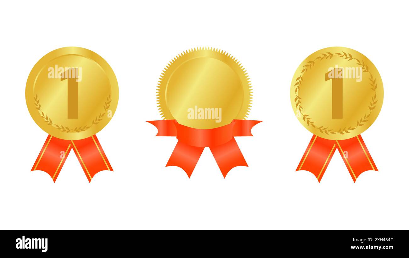 Award medal ribbon crown rank design elements. Set different golden ...