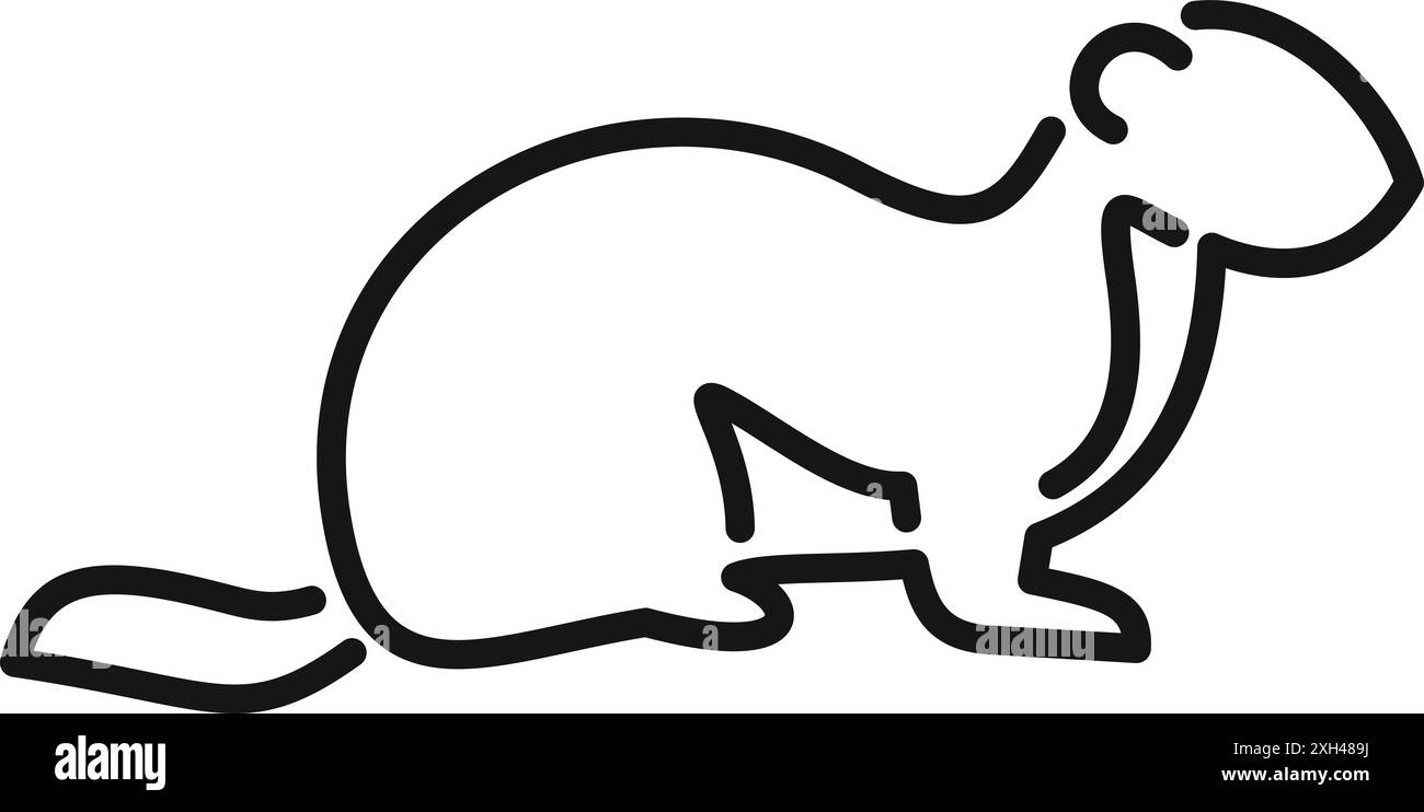 Simple line drawing of a marmot or groundhog sitting and looking to the ...