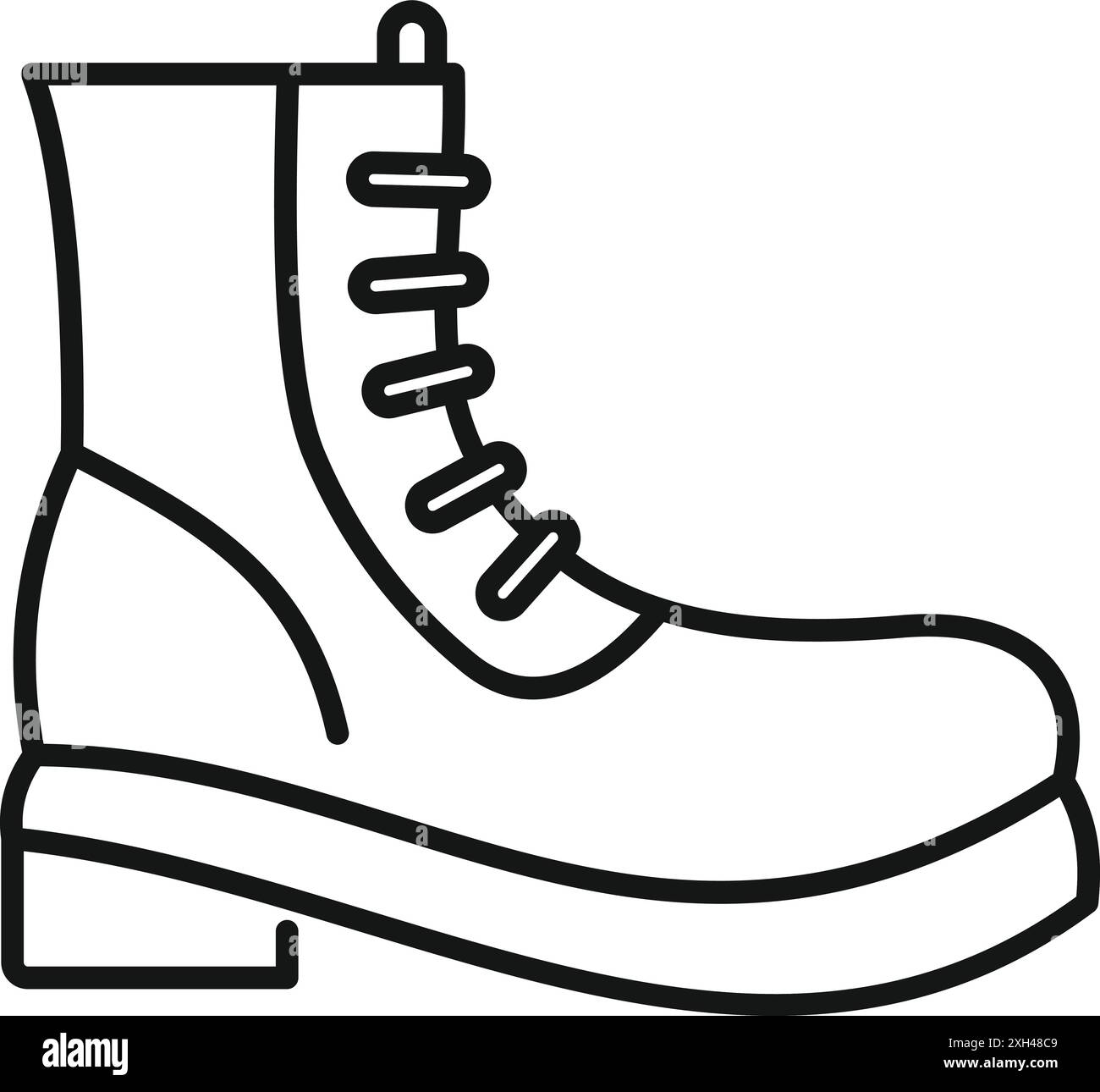 Simple black and white line drawing of a hiking boot with the laces ...