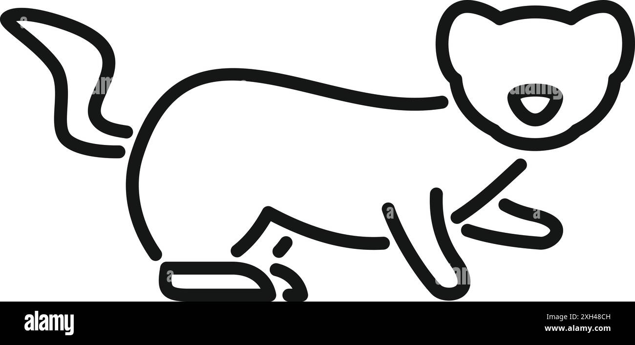 Cute ferret walking side view line icon, domestic animal outline logo ...