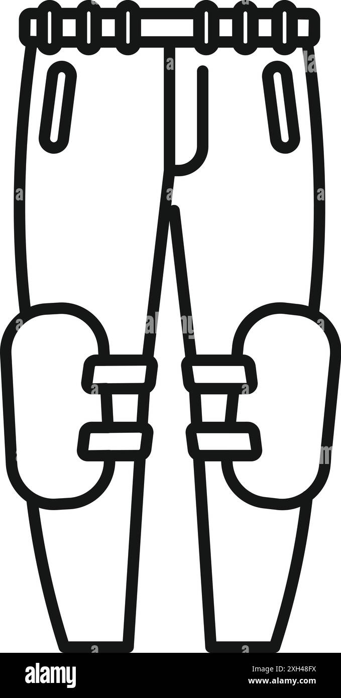 This simple black and white line drawing shows the protective pants ...