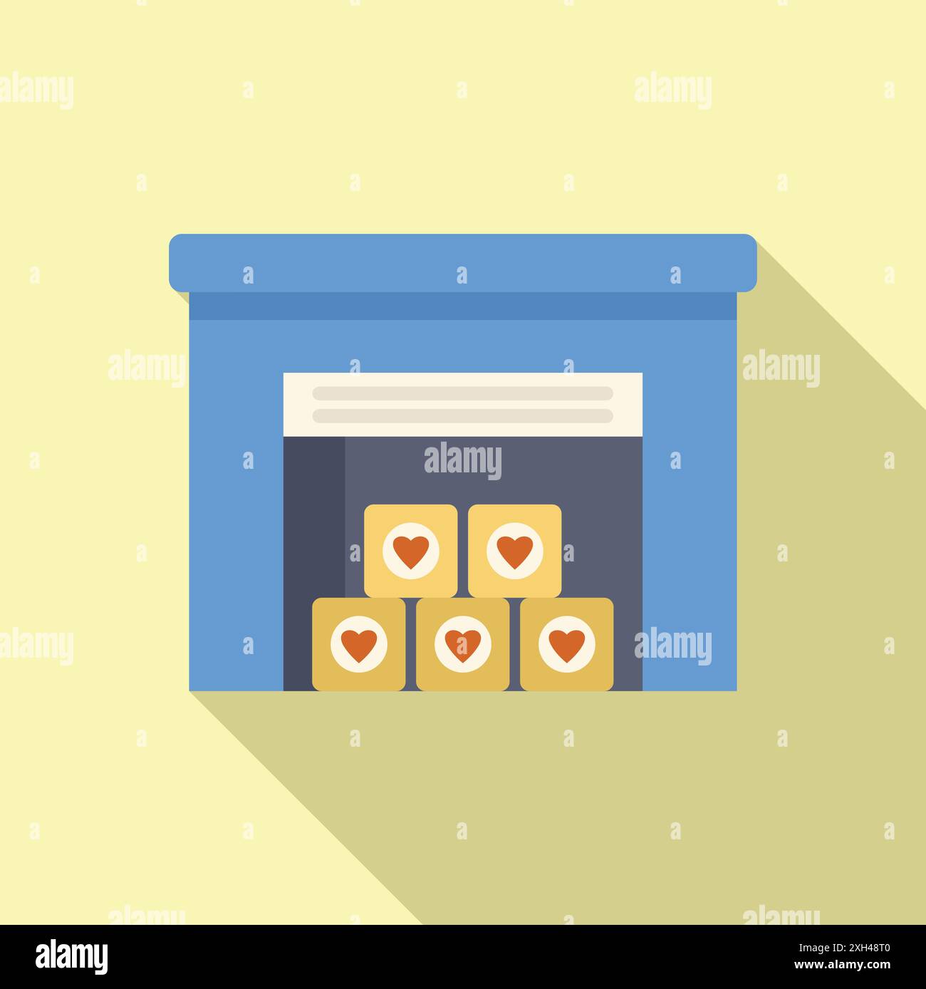 Storage room full of donation boxes with heart symbols, receiving ...