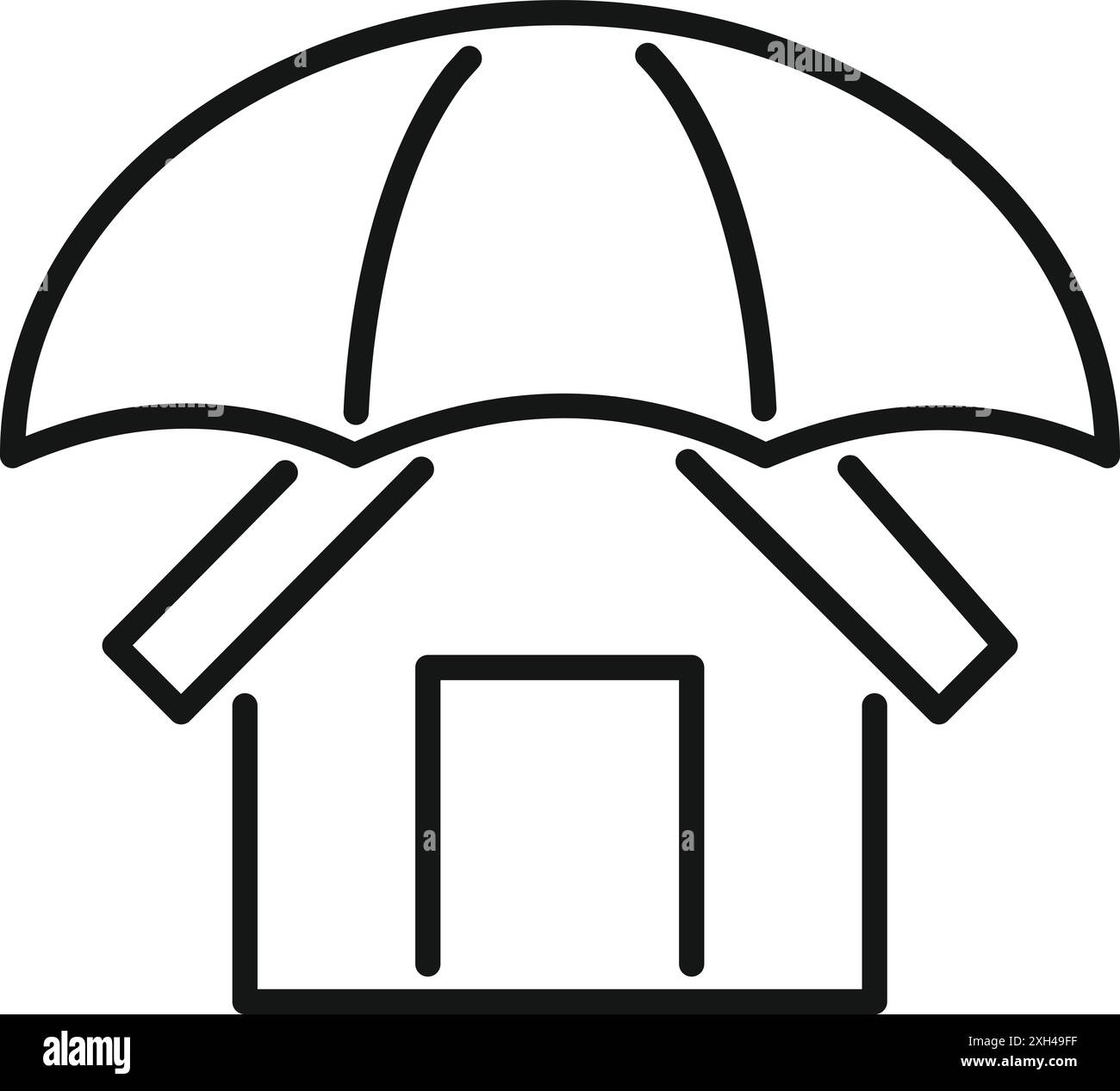 Simple outline icon of a parachute protecting a house, representing property insurance Stock ...