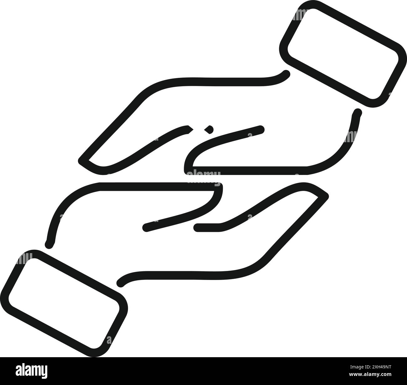 Line art drawing of two business people shaking hands after reaching an ...