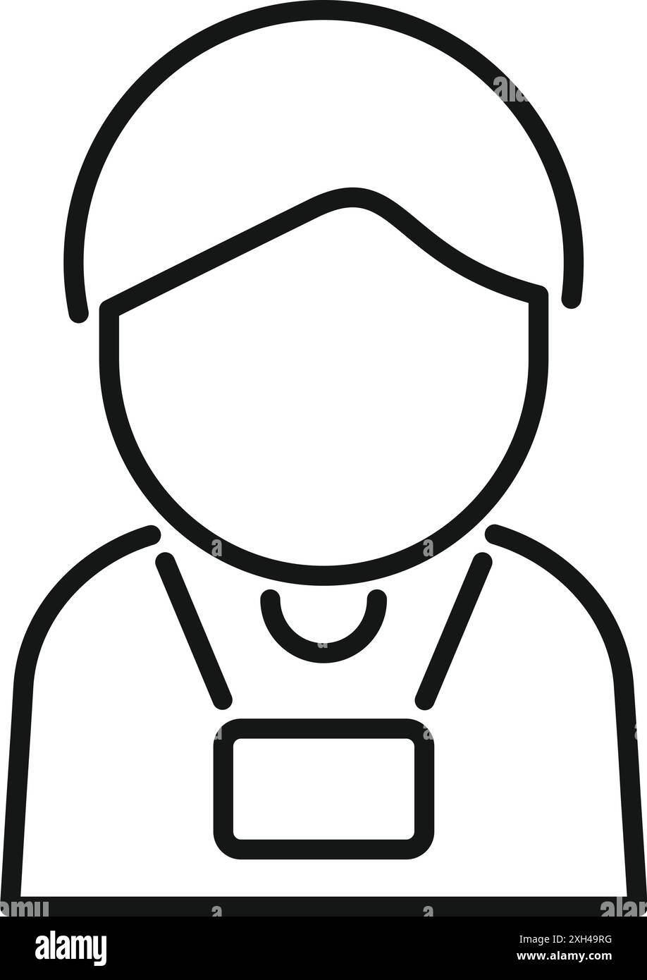 Simple black and white line drawing of a person wearing an id card on a ...
