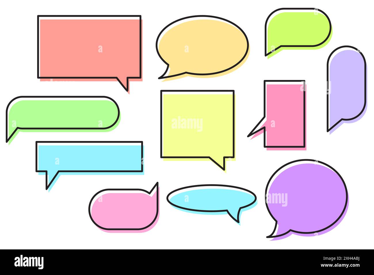 Colorful speech icons. Chat bubble vector. Different shapes set. Pastel ...